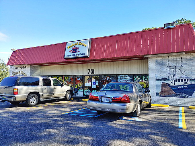 Hand-painted signs and fishing boat murals at The Seafood House aren't just decoration&mdash;they're a visual menu of what's fresh inside.
