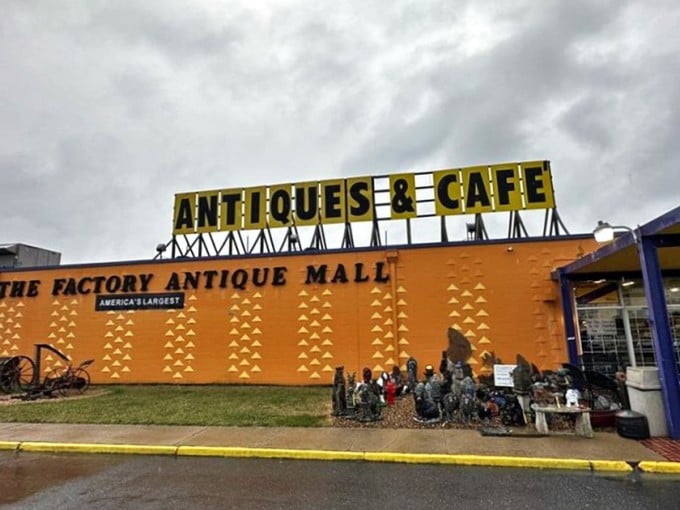 The sunshine-yellow exterior of Factory Antique Mall beckons like a beacon of bargain-hunting bliss. Your treasure hunt begins here!