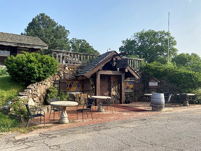 The Swiss chalet of your dreams isn't in the Alps&mdash;it's hiding in Arkansas! This stone-and-timber entrance promises Old World magic behind that wooden door.