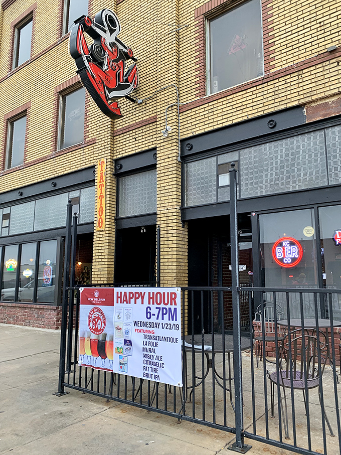 The iconic red anchor sign glows like a beacon against the historic yellow brick, guiding hungry souls to sandwich salvation.