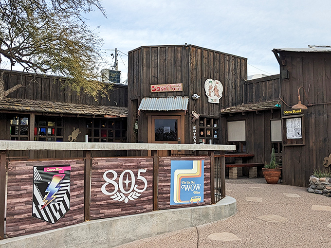 Like a movie set from your favorite Western, The Horny Toad's weathered wooden exterior promises authentic Arizona experiences waiting just beyond those doors.