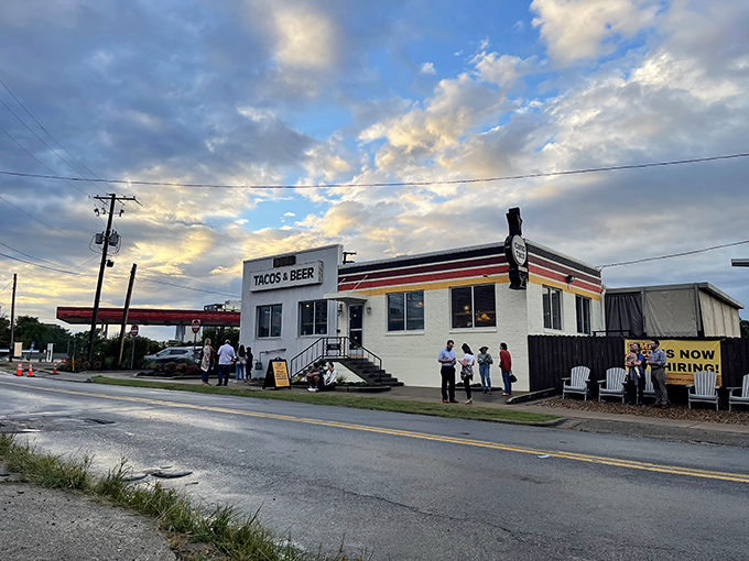 The "TACOS & BEER" sign isn't just a promise&mdash;it's a mission statement. Camp Taco's exterior blends retro charm with modern flair, like your favorite summer camp grew up and got cool.