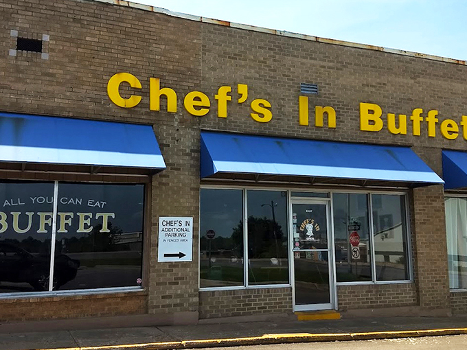 The unassuming brick exterior with bright blue awnings is like a culinary Clark Kent &ndash; ordinary on the outside, superhero-level deliciousness within. 