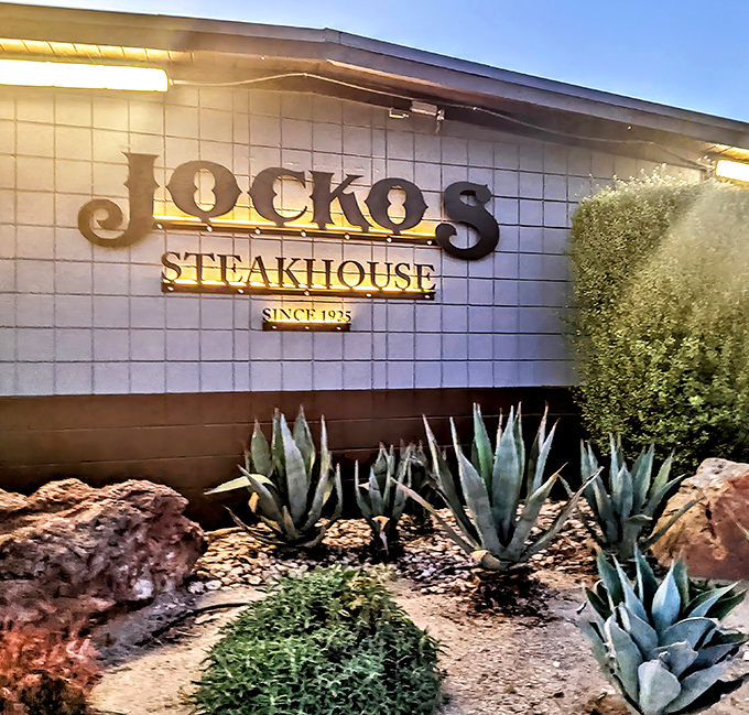 The unassuming exterior of Jocko's belies the culinary magic within. Like finding a treasure chest disguised as a shoebox, this modest fa&ccedil;ade hides California's steak paradise.
