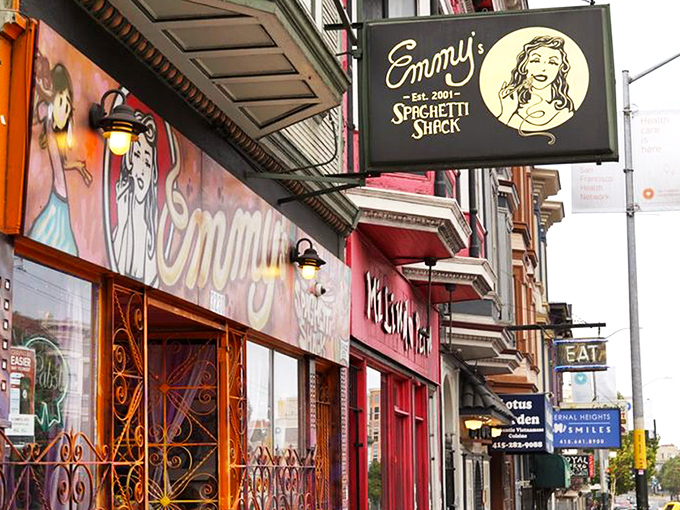 The vibrant storefront looks like what would happen if Italian comfort food and San Francisco funk had a beautiful baby together.