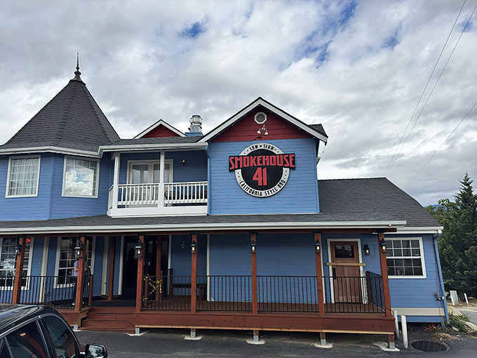 
The blue Victorian-style building housing Smokehouse 41 stands like a beacon of barbecue hope in Oakhurst, promising smoky treasures within its welcoming walls.