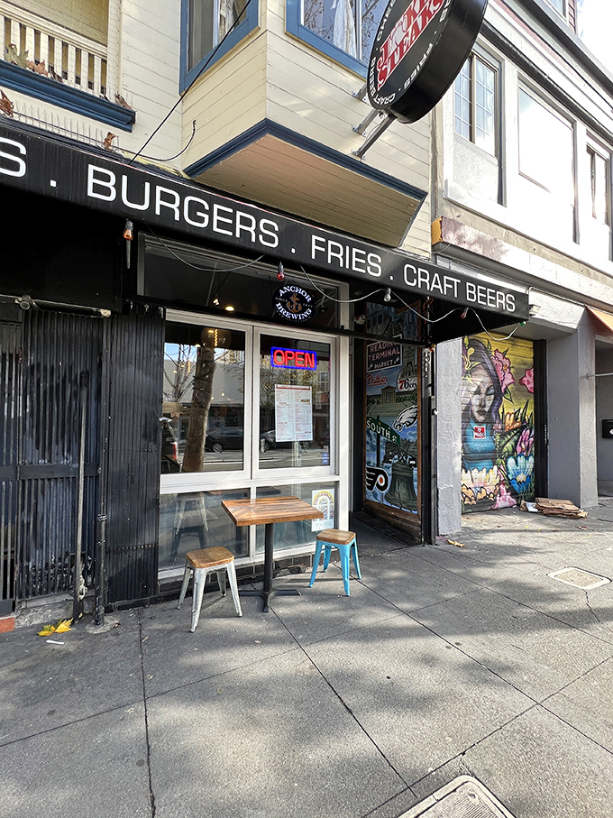 The unassuming storefront of Jake's Steaks stands like a Philly embassy on San Francisco soil, promising authentic cheesesteak diplomacy to all who enter.