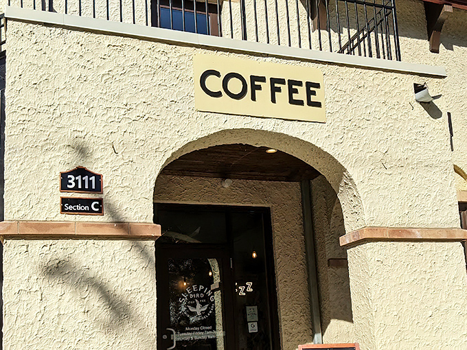 Spanish mission meets coffee mission: Sleeping Bird's stucco façade and dramatic staircase promise a caffeine sanctuary unlike any other in Wilmington.