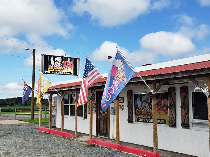 Welcome to barbecue paradise! Fat Daddy's exterior is like a beacon of hope for hungry travelers, promising smoky delights within its humble walls.
