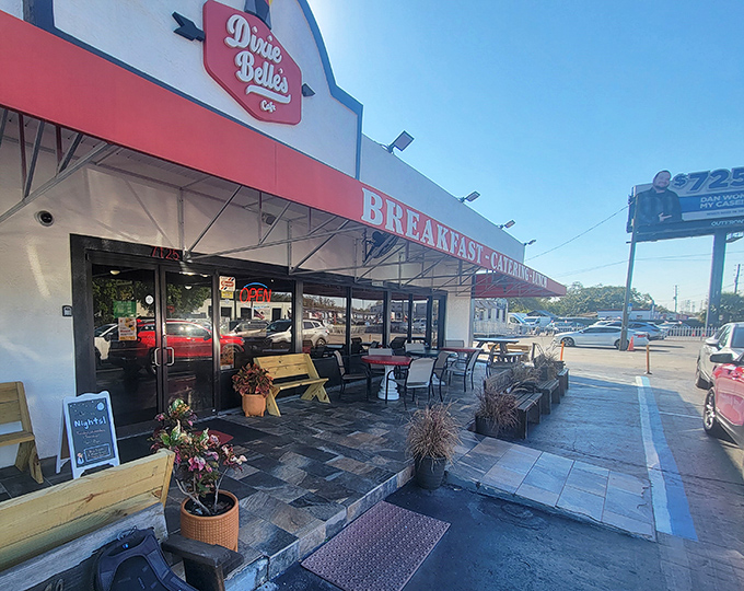 Welcome to Dixie Belle's, where Southern charm meets breakfast bliss! This unassuming exterior hides a treasure trove of comfort food that'll make your taste buds do a happy dance.