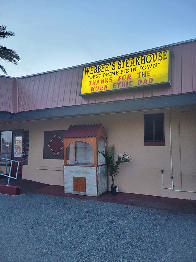 The unassuming exterior of Webber's Steakhouse hides culinary treasures within, like a poker player with a royal flush keeping a straight face.