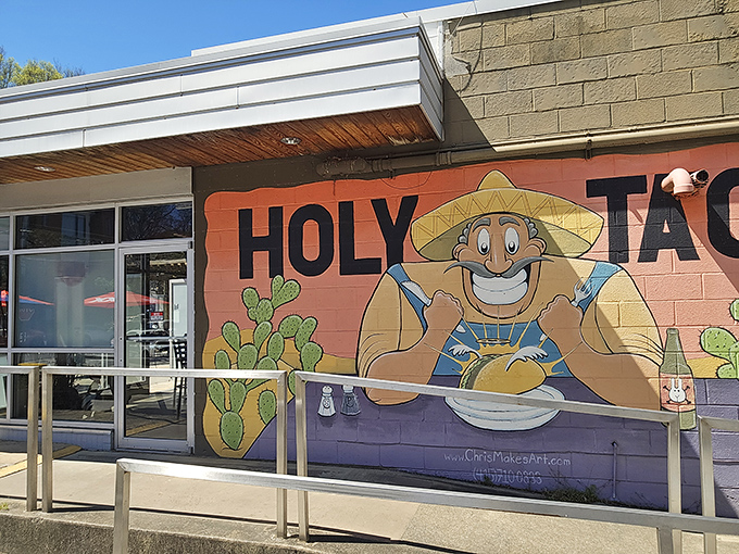 The colorful mural outside Holy Taco isn't just wall decoration&mdash;it's a promise of the flavor fiesta waiting inside this East Atlanta Village gem.