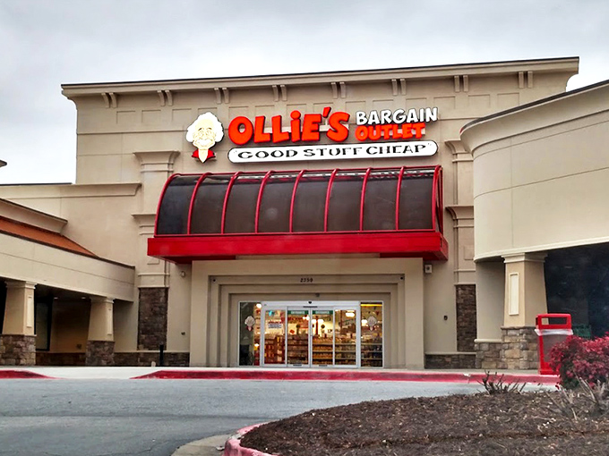 The bright red awning and "Good Stuff Cheap" promise at Ollie's Marietta location isn't just marketing&mdash;it's the store's genuine mission statement and shopping philosophy.