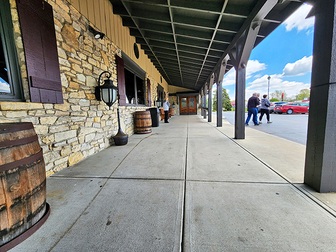 The limestone exterior of Gray Brothers Cafeteria stands like a humble monument to Hoosier comfort food. No fancy frills, just the promise of culinary bliss within.