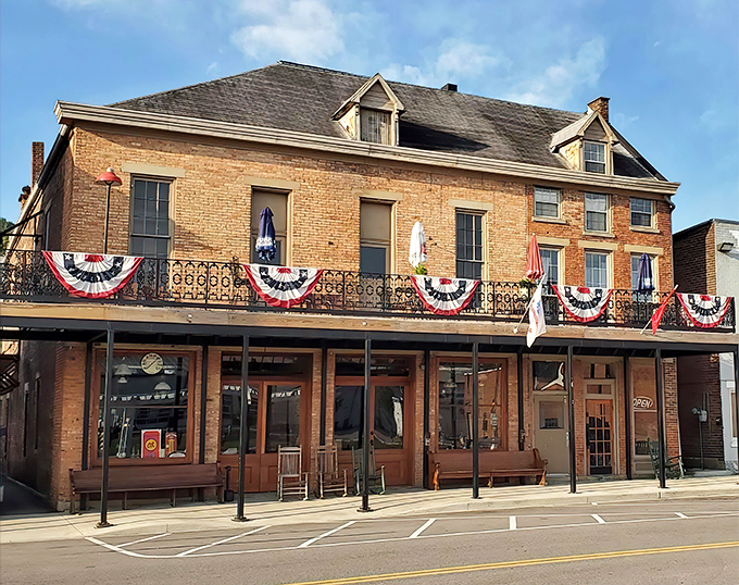 Historic charm meets culinary excellence at J. Miller Steak Company's striking brick exterior. Those patriotic buntings aren't just for show&mdash;they're signaling a revolution in flavor inside.