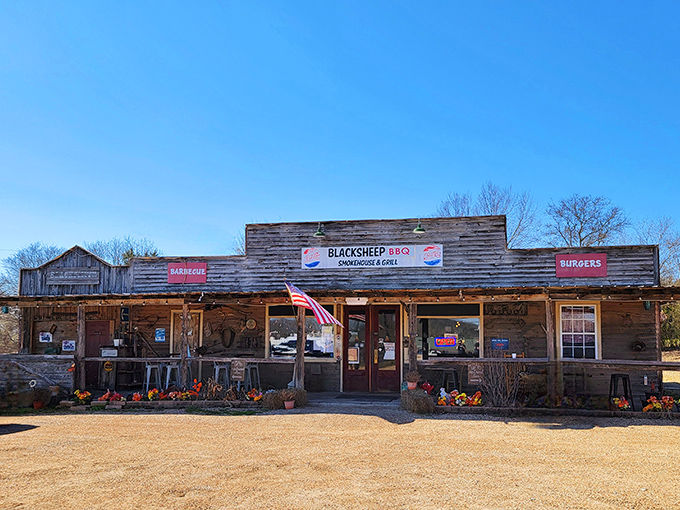 The weathered wooden exterior of Blacksheep BBQ isn't trying to impress anyone&mdash;until that hickory aroma hits you and changes everything.
