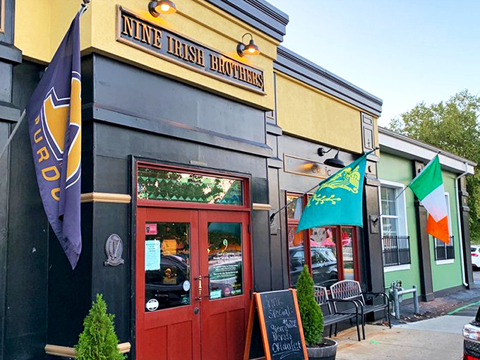 The classic navy exterior with bright red doors isn't just eye-catching&mdash;it's practically a portal to Dublin nestled right in West Lafayette.