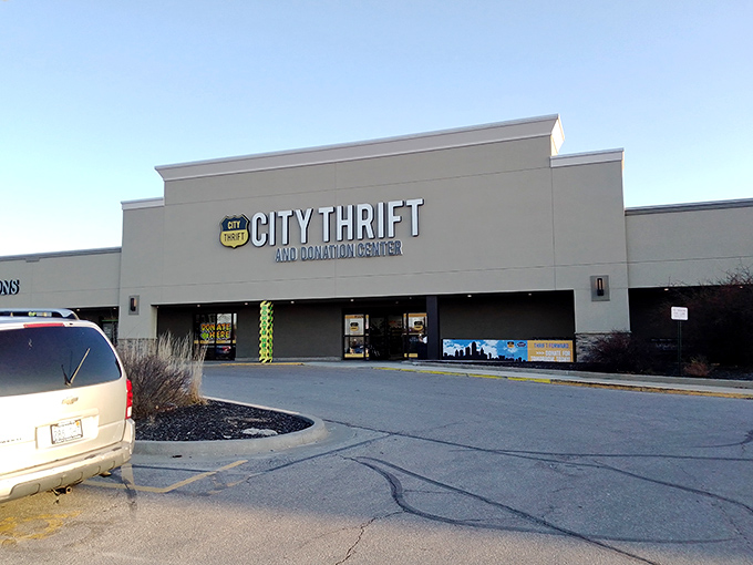 The unassuming exterior of City Thrift belies the wonderland within—like finding a portal to bargain heaven disguised as a strip mall storefront.