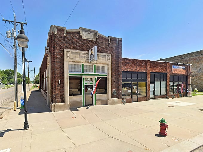 The iconic signage of Bradley's Corner Cafe beckons hungry travelers like a culinary lighthouse in downtown Topeka.