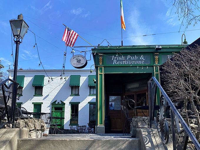 The distinctive green exterior of Molly Malone's stands proudly in Louisville's Highlands, flying both American and Irish flags&mdash;a Celtic oasis in Kentucky bourbon country.