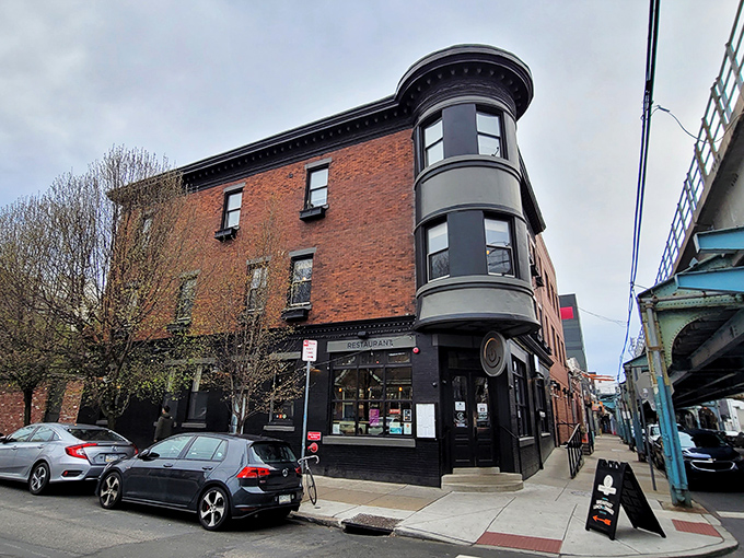Front Street Cafe's striking corner location in Fishtown feels like Philadelphia's architectural equivalent of a warm hug waiting to happen.
