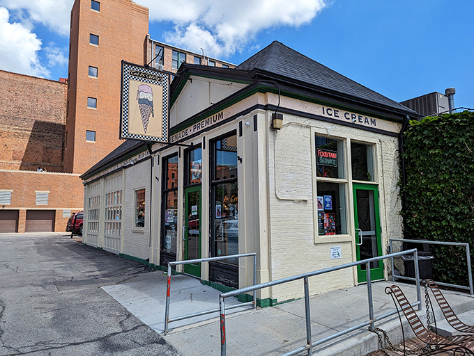 The white brick fortress with green trim isn't hiding nuclear codes&mdash;just Omaha's most addictive frozen treasures behind that unassuming vintage facade.