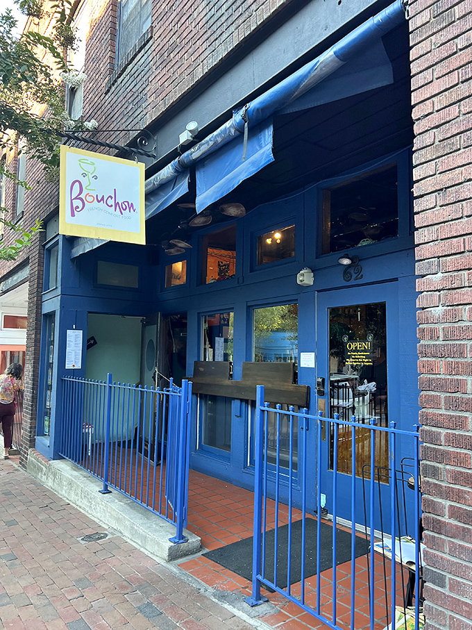 Bouchon's cheerful blue awning and warm wooden fa&ccedil;ade beckon like a Parisian whisper on Asheville's eclectic Lexington Avenue. 