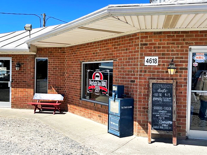 The humble exterior of Skylight Inn BBQ belies the culinary treasures within. No fancy frills needed when the smoke signals speak for themselves.