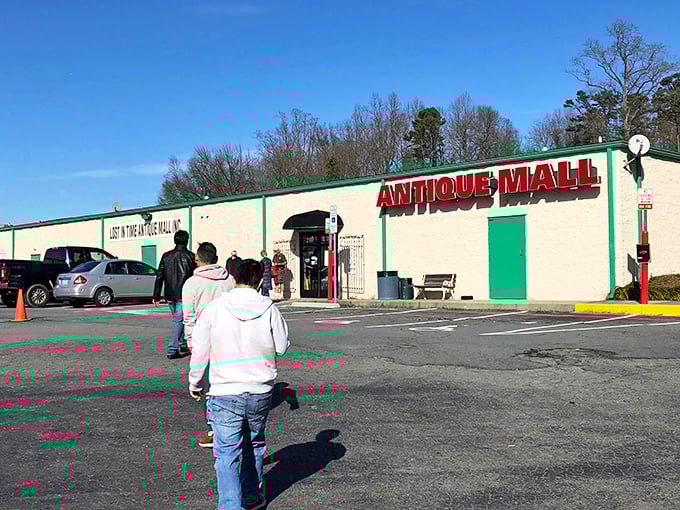 The unassuming exterior of Lost In Time Antique Mall belies the wonderland within. Like a time-travel portal disguised as a strip mall storefront.