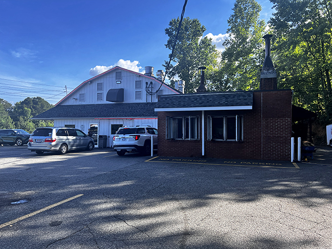 The unassuming exterior of barbecue paradise. Like finding a diamond mine in a garden shed, this humble building houses smoky treasures.