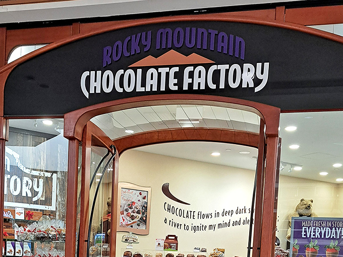 The gateway to chocolate heaven beckons with its warm wooden archway. Once you cross this threshold, all diet-related promises become delightfully negotiable.