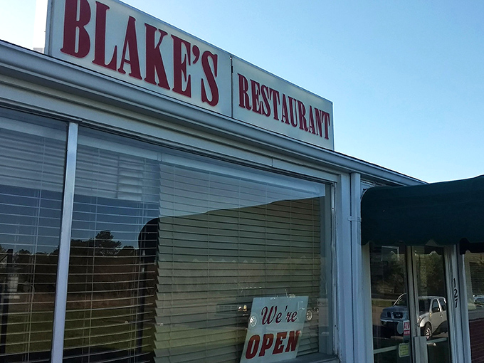 Blake's Restaurant stands proudly against the Carolina blue sky, a brick-and-mortar promise of comfort food that's kept its word for decades. 