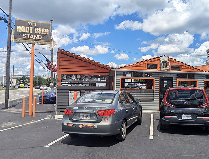 The iconic orange and brown exterior of The Root Beer Stand stands as a beacon of hope for hungry travelers on Reading Road in Sharonville.