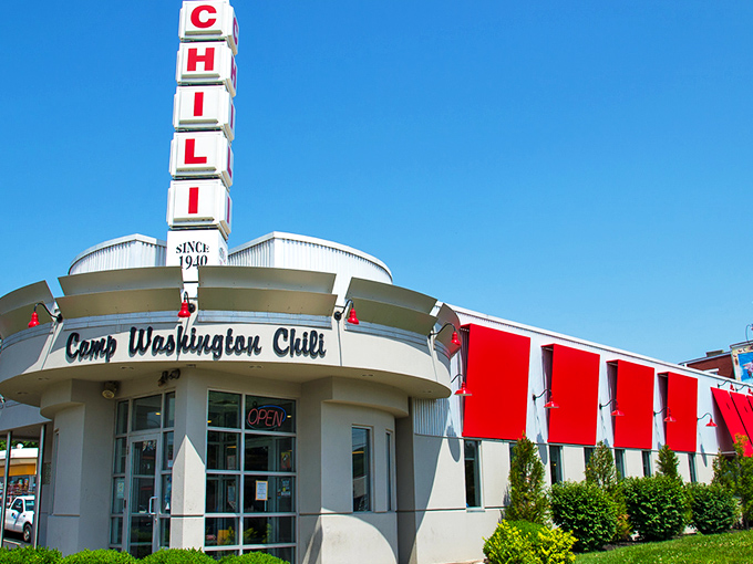 The iconic vertical CHILI sign has been a beacon for hungry Cincinnatians since 1940, standing tall at the corner of Colerain and Hopple. 