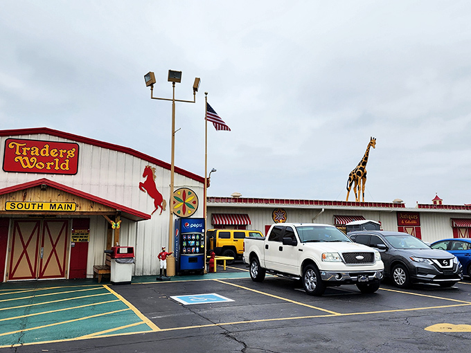 The iconic red horse silhouettes of Traders World welcome shoppers to this treasure-hunting paradise in Lebanon, Ohio. Bargain adventures await beyond those barn doors!