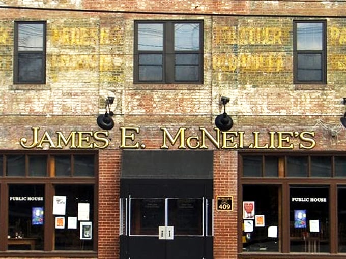 The historic brick facade of James E. McNellie's stands proudly in downtown Tulsa, a beacon for those seeking authentic pub comfort in Oklahoma.