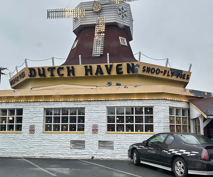 The windmill-topped yellow building isn't subtle about its mission&mdash;proclaiming "America's Best Shoo-Fly Pie" with the confidence of someone who knows they're right. 