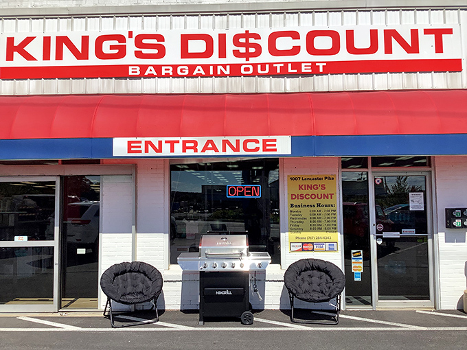 The classic red awning and bold signage announce your arrival at bargain paradise. No fancy frills needed when the deals inside speak volumes. 