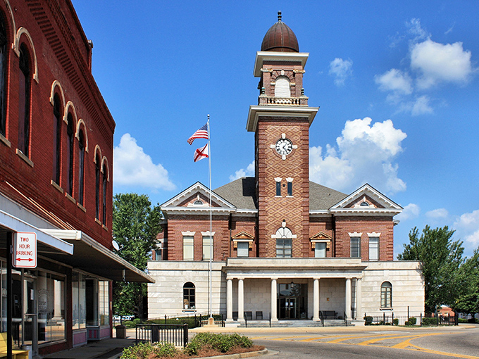 Greenville's historic courthouse stands proud with its distinctive copper dome, like a Southern gentleman tipping his hat to welcome hungry visitors.
