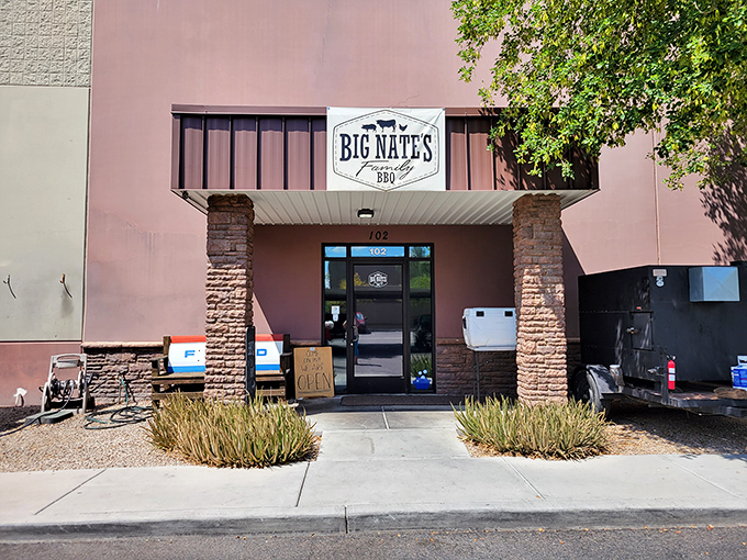 The unassuming exterior of Big Nate's might fool you, but barbecue wisdom teaches us: the humbler the building, the better the brisket.