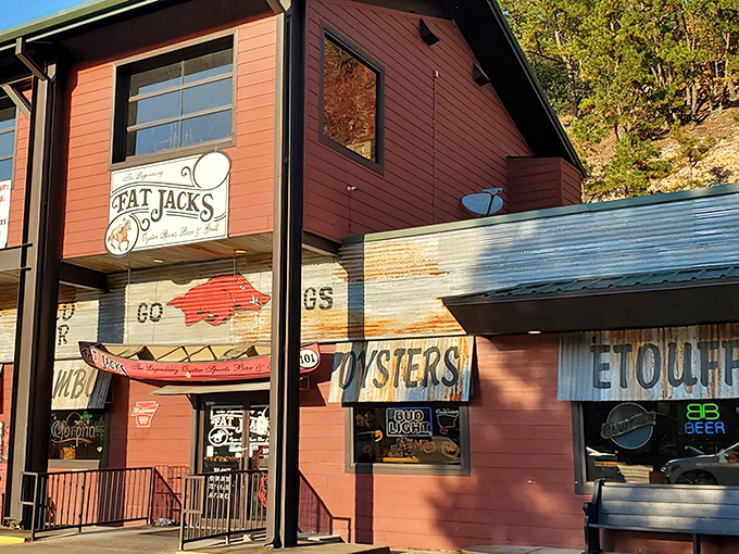 The rustic red exterior of Fat Jack's promises simple pleasures: live music, cold beer, and seafood treasures that would make coastal restaurants jealous.