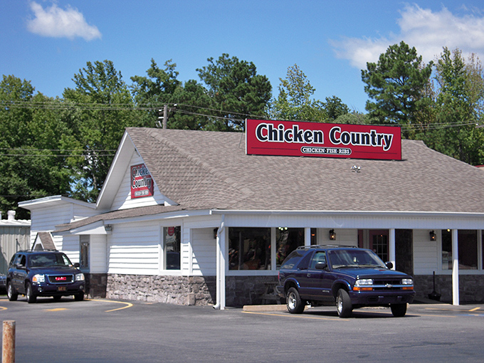 The unassuming exterior of Chicken Country might not win architectural awards, but that parking lot full of locals tells the real story.