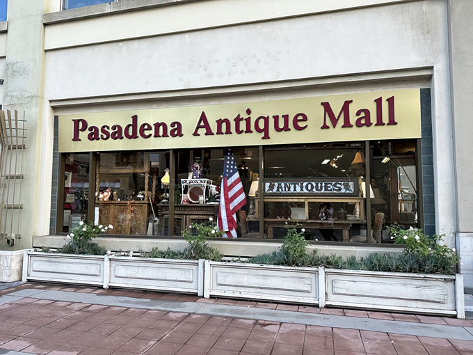 The unassuming exterior of Pasadena Antique Mall belies the wonderland of treasures waiting inside. Like a time machine disguised as a storefront.