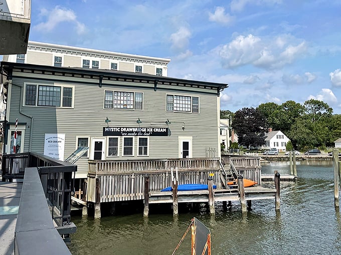 The historic charm of Mystic Drawbridge Ice Cream's exterior isn't just for show—it's the prelude to a symphony of flavors waiting inside.