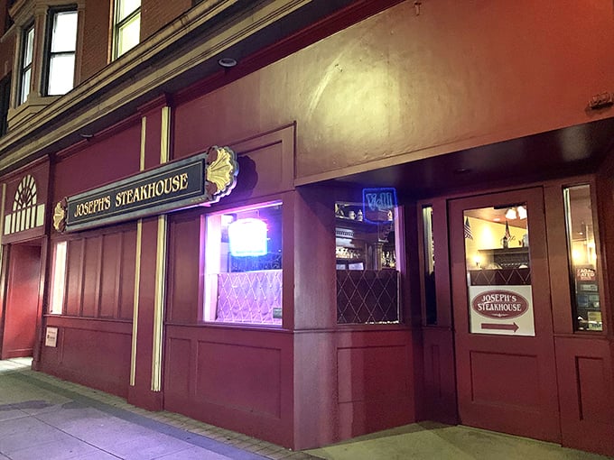 The unassuming brick fa&ccedil;ade of Joseph's Steakhouse hides culinary greatness like Clark Kent's glasses hide Superman. Classic signage promises old-school excellence.