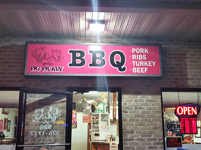 The pink sign beckons like a smoky siren call. Young's BBQ's unassuming brick exterior promises no frills&mdash;just exceptional barbecue waiting inside.