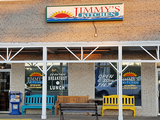 Jimmy's Kitchen welcomes hungry travelers with its cheerful sun logo and promise of breakfast that's worth getting out of bed for.