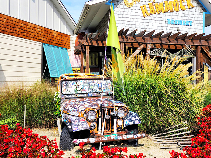 Sunshine, blue skies, and that inviting coastal architecture &ndash; the Crooked Hammock's exterior practically whispers, "Your afternoon plans? They're right here."