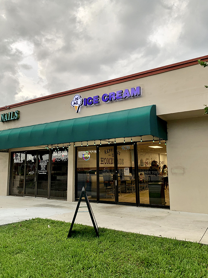 The unassuming storefront with its cheerful blue sign and green awning belies the frozen magic happening inside. Florida's hidden gem awaits.