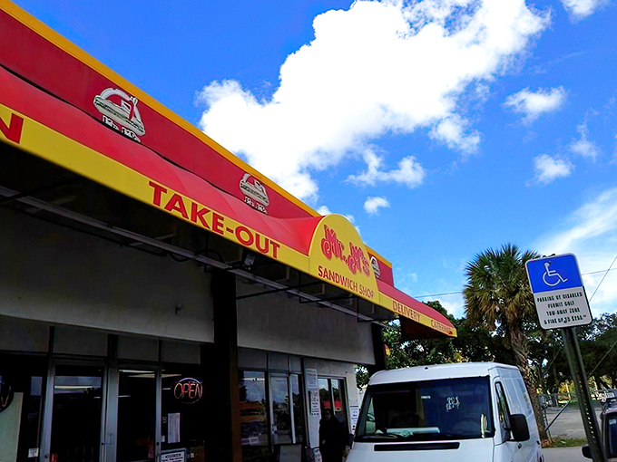 The red and yellow awning of Mr. M's beckons like a sandwich lighthouse in a sea of strip mall mediocrity. Simplicity never looked so inviting.